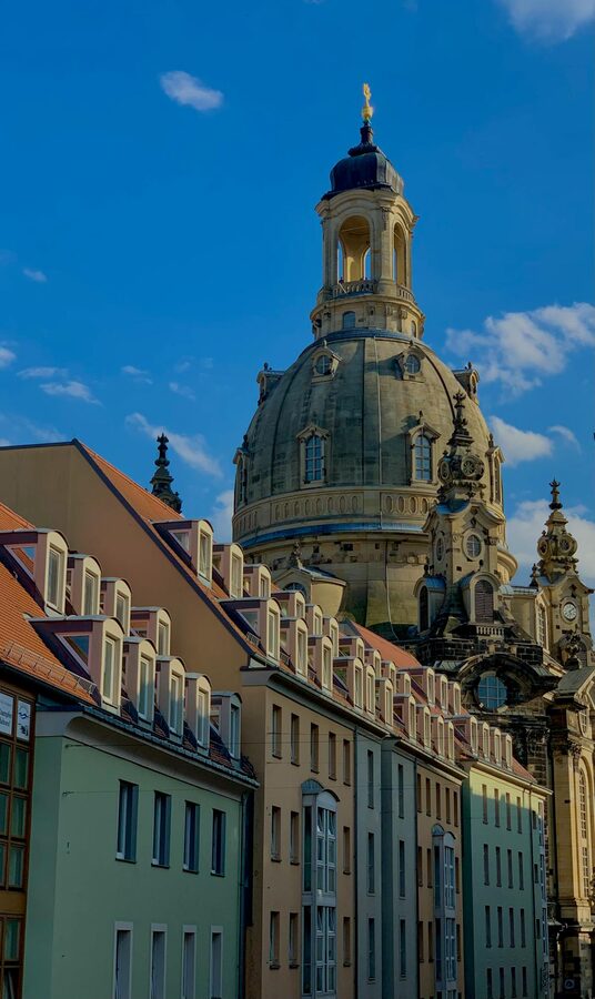Dresden Frauenkirche surrounded by old-town architecture