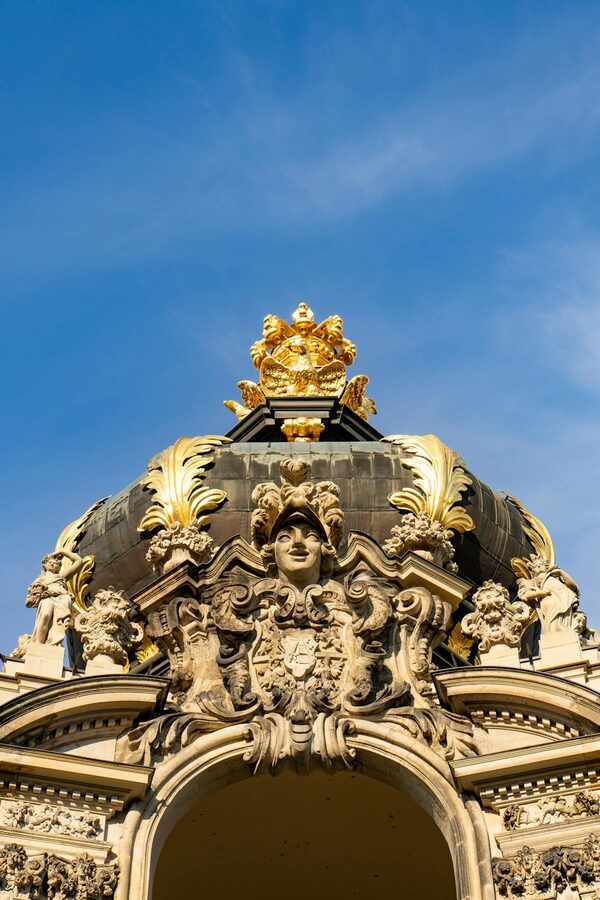 Close-up view of the Crown Gate at Zwinger Palace Dresden