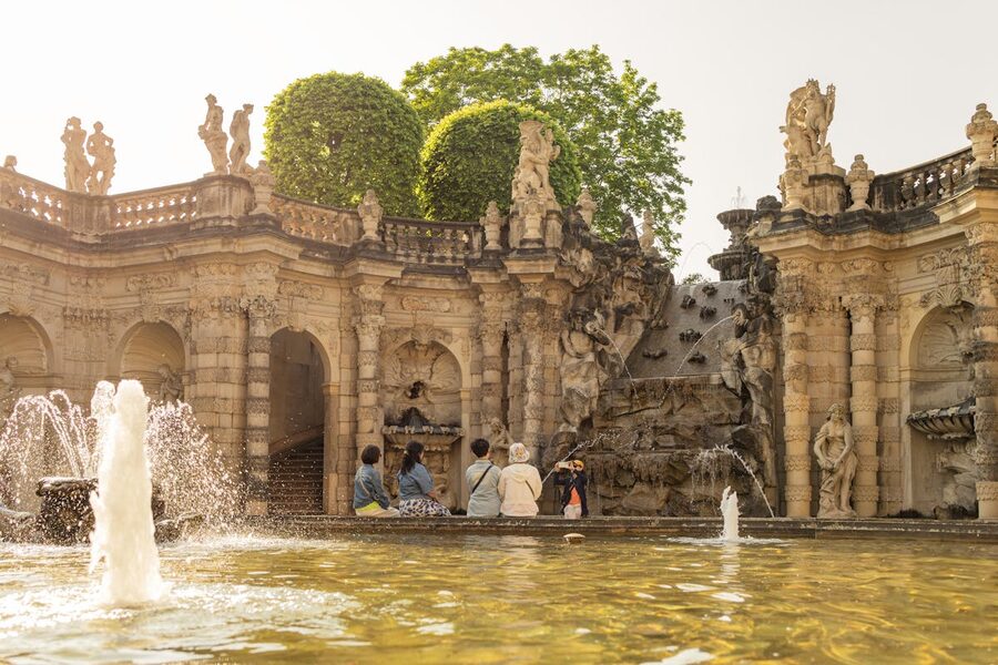 Baroque fountain at Zwinger Palace in Dresden