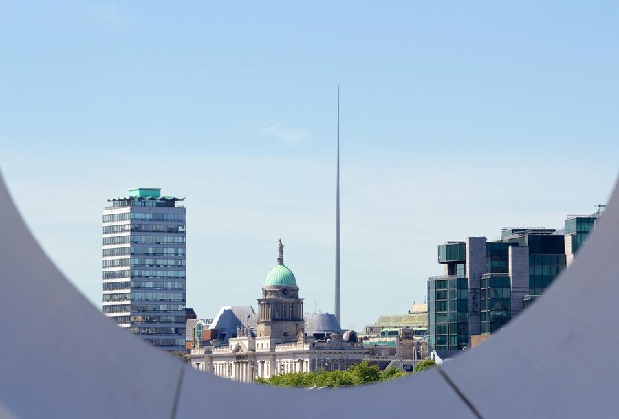 Dublin skyline showing the Custom House dome and the Spire