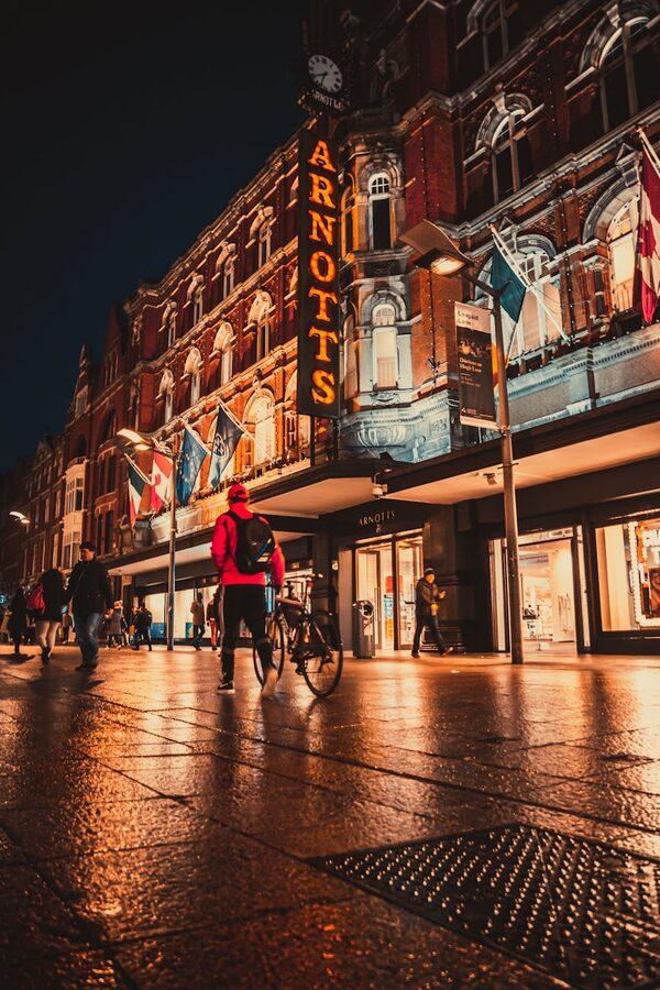 Evening street scene in Dublin near Arnotts department store