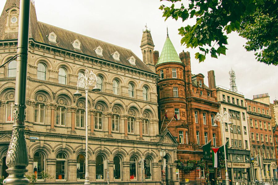 Historic Georgian buildings along a Dublin street