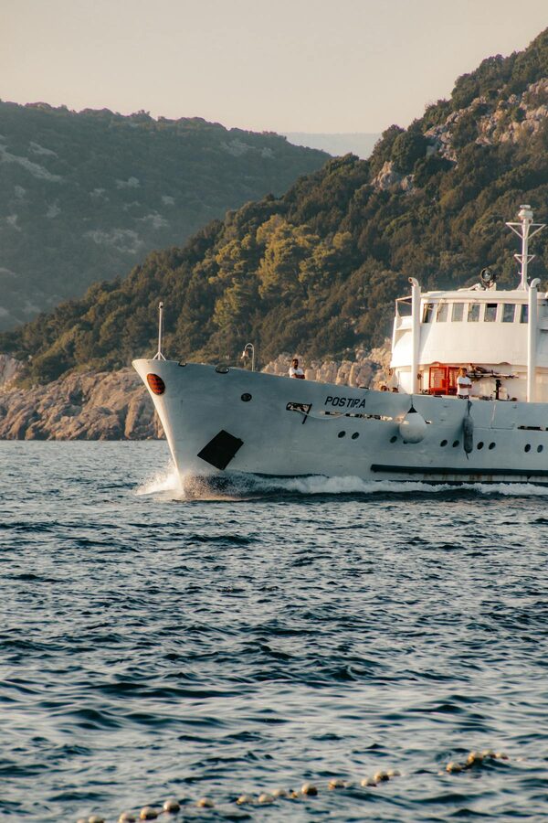 Boat sailing near Lopud Island in Adriatic Sea Croatia