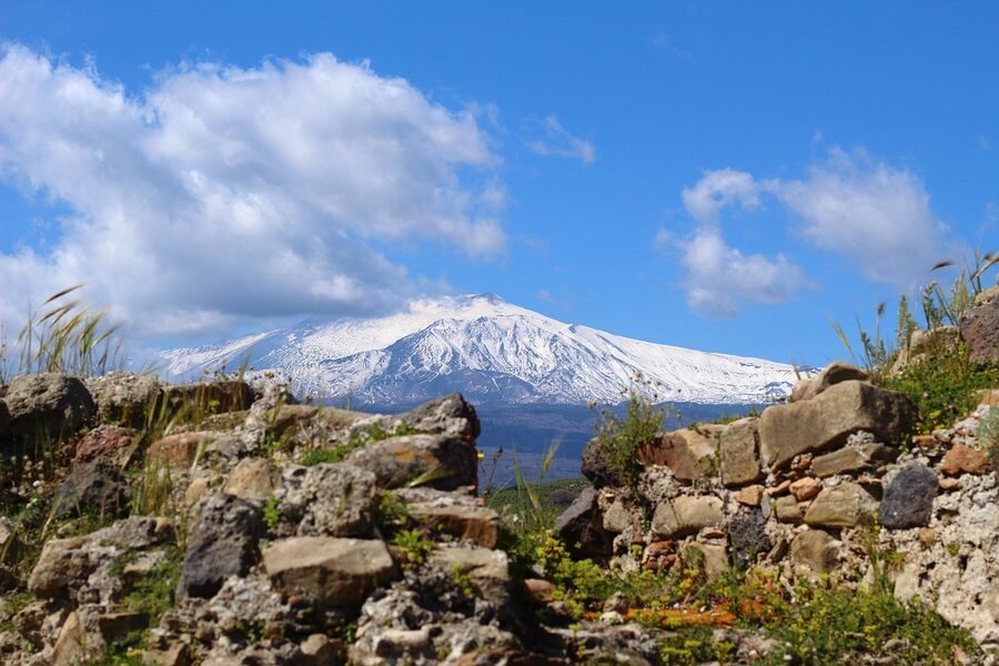Etna rocky slopes volcano view