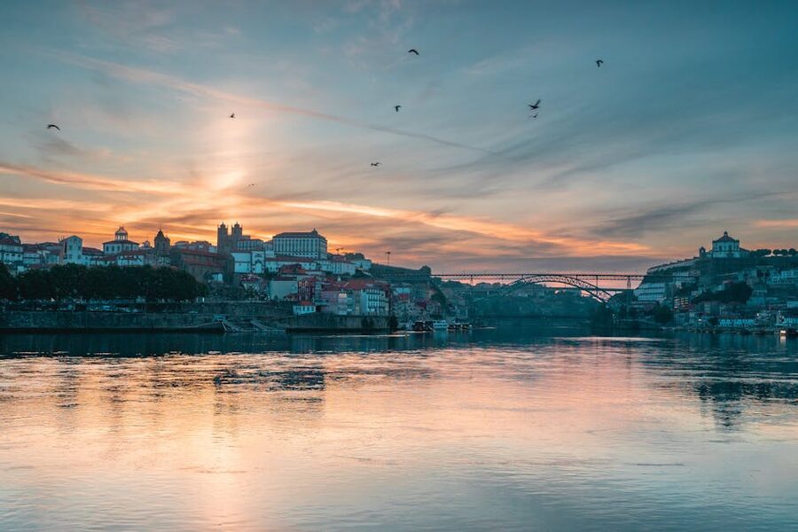 Sunset over Douro River Porto Portugal