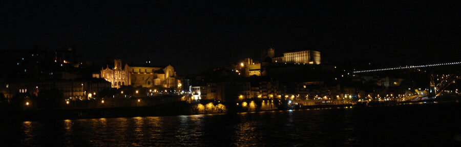 Porto Ribeira night panorama from across the Douro