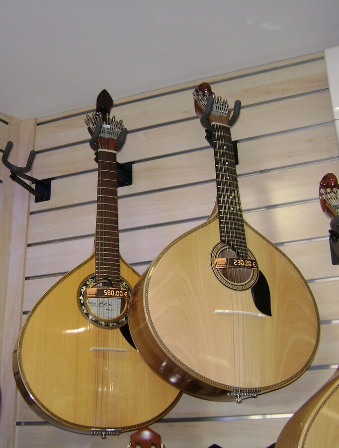 Two Portuguese guitars guitarras side by side
