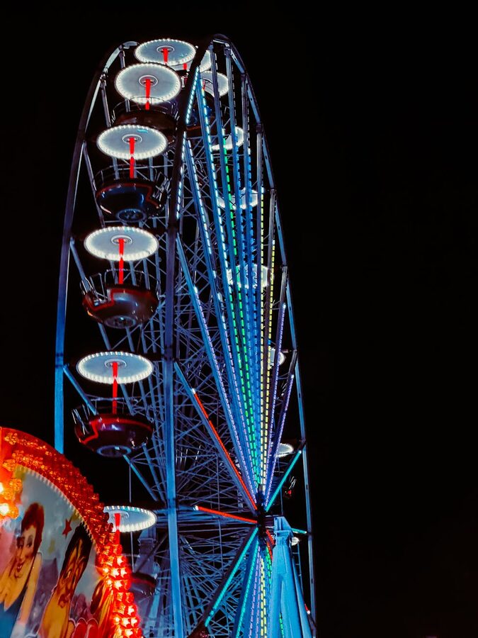 Ferris wheel illuminated at night