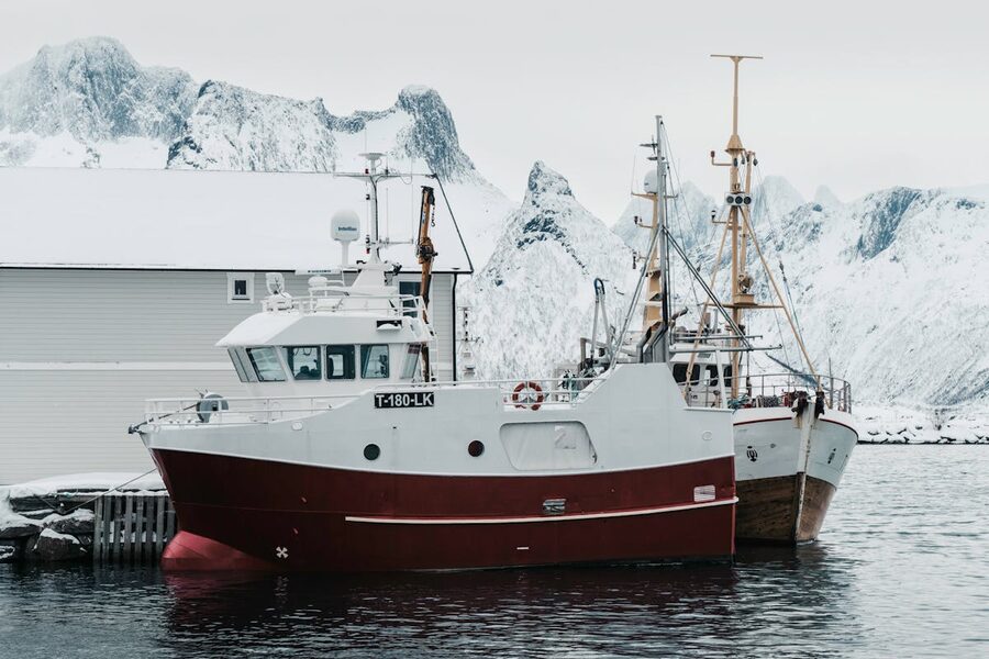 Fjord with snow-capped mountains
