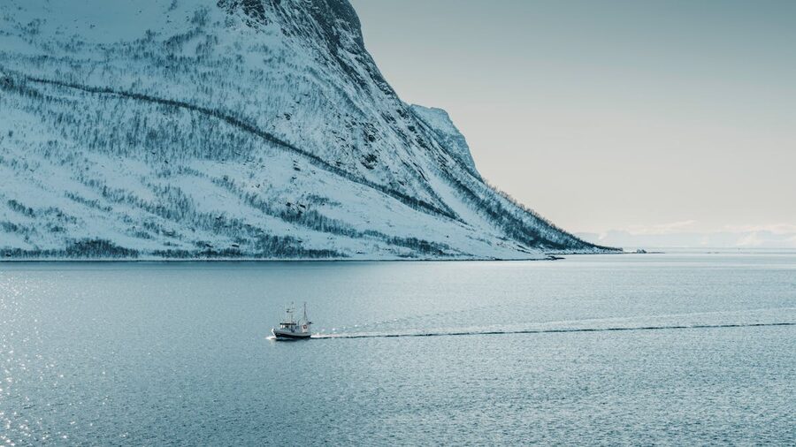 Fjord mountains and water in winter