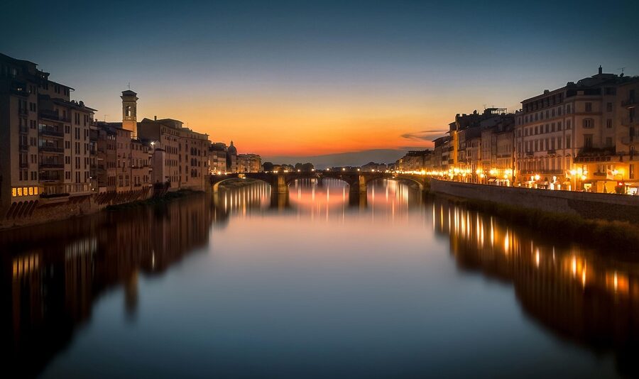 Florence Arno river at sunset