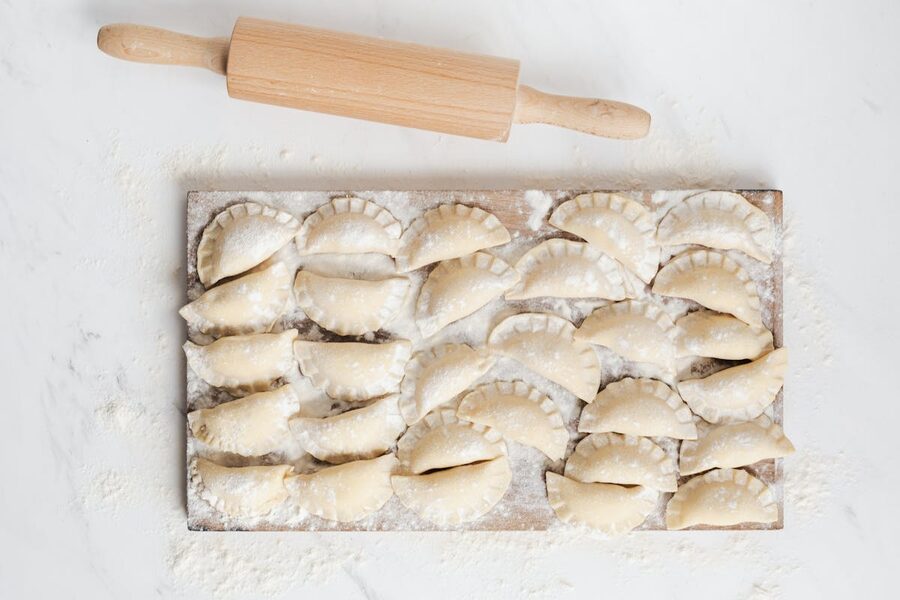 Polish dumplings being prepared