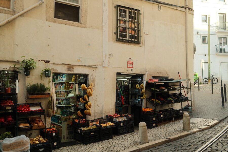 Lisbon cozy street market fruits and vegetables
