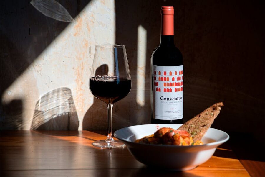 Portuguese red wine and bread tapas