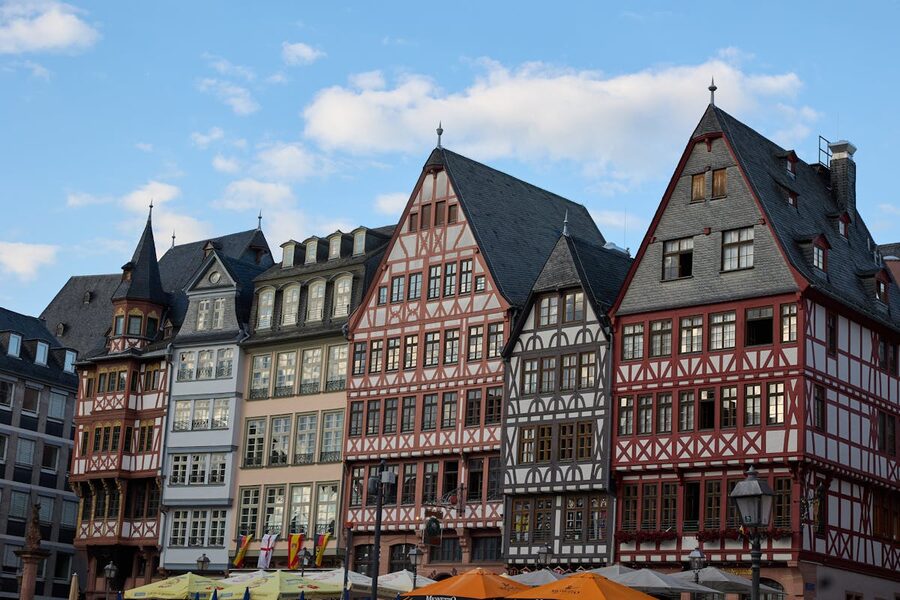 Traditional timber-framed houses in the rebuilt historic district of Frankfurt