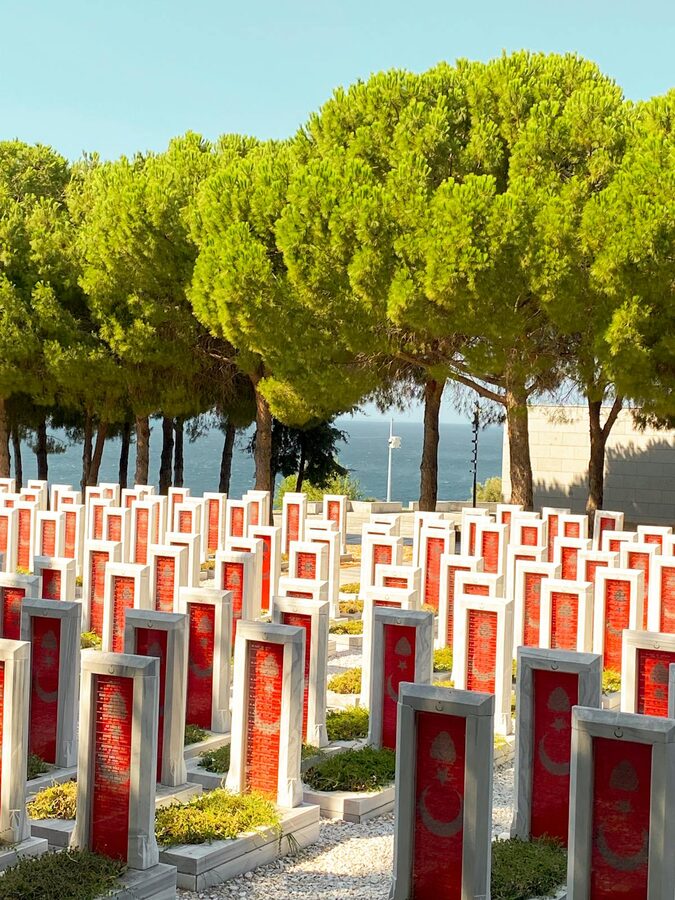 Rows of graves at the Canakkale Martyrs Memorial Cemetery at Gallipoli Turkey