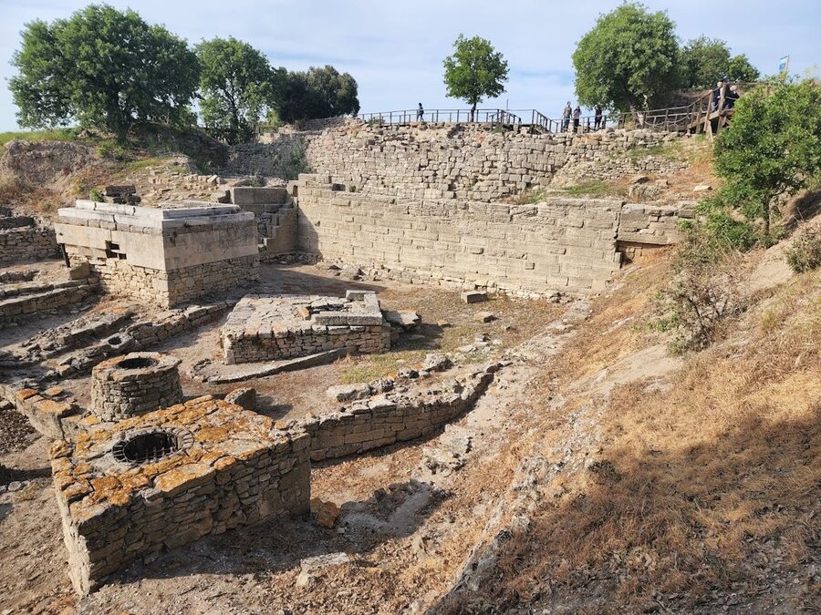 Detailed view of ancient Troy ruins showing archaeological excavation layers