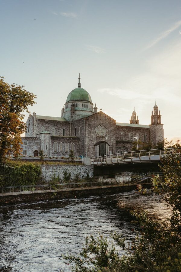 Galway Cathedral and Corrib River at sunset in western Ireland
