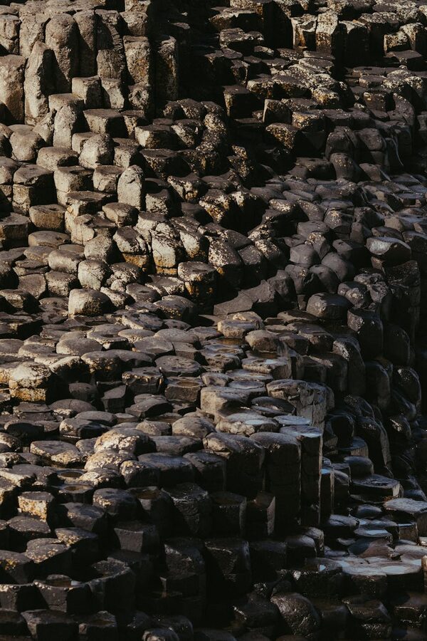 Detailed view of basalt column shapes at Giants Causeway