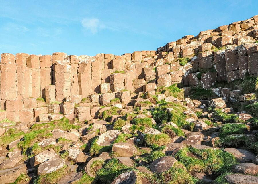 Wide view of basalt column formation at Giants Causeway Northern Ireland