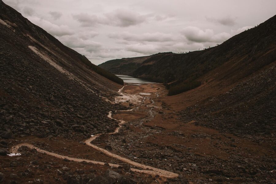 Glacial valley at Glendalough County Wicklow with steep green slopes