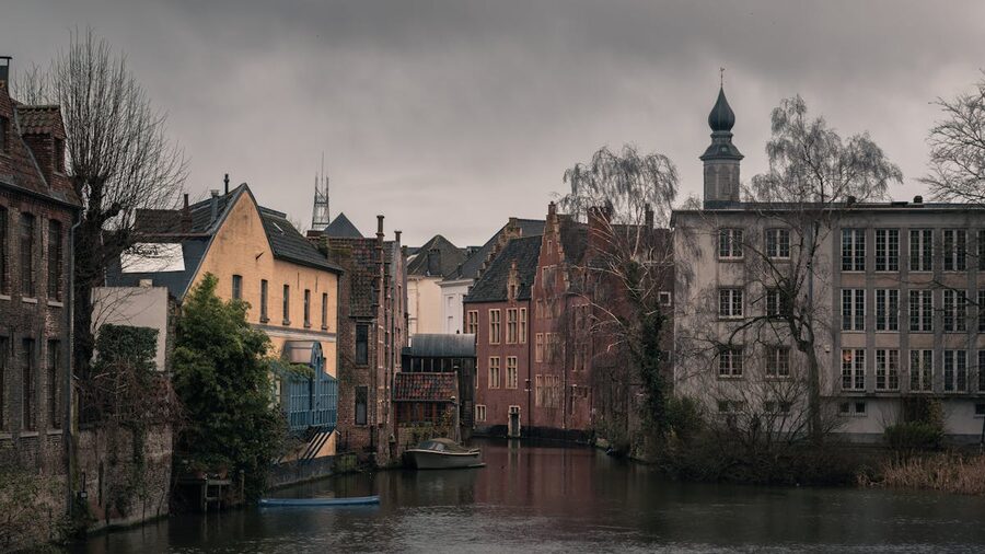 Ghent canal view with medieval buildings