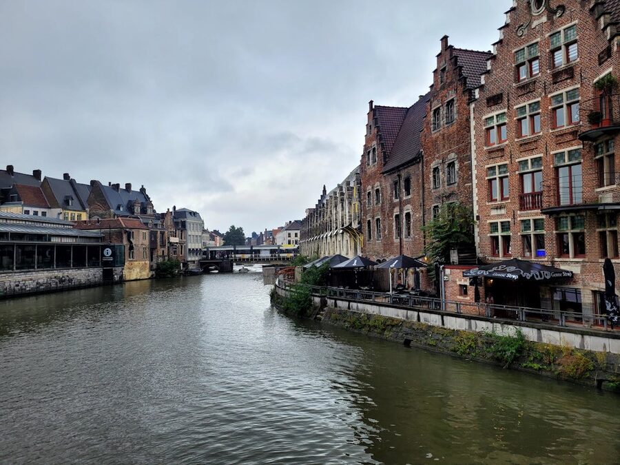 Ghent medieval street with stone buildings