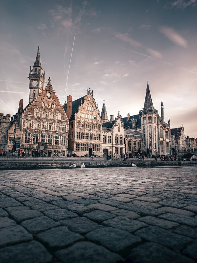 Ghent medieval architecture at dusk