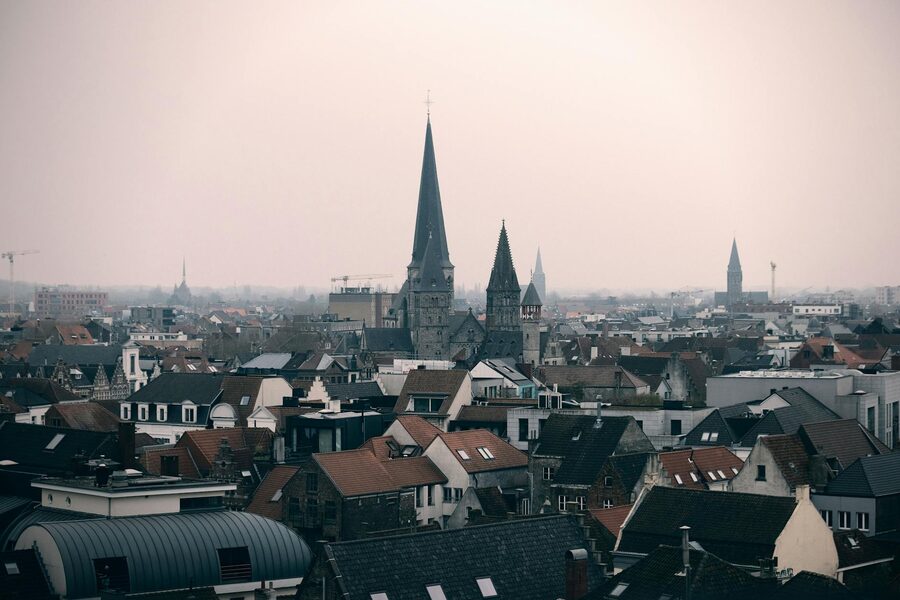 Ghent skyline with Gothic architecture and steeples