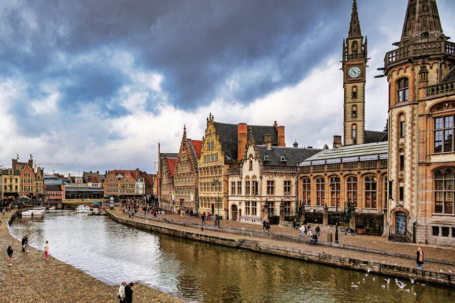 Ghent waterfront buildings reflected in canal