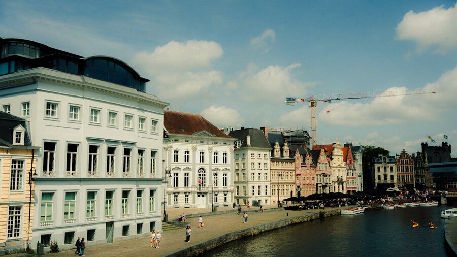 Ghent canal with colorful buildings