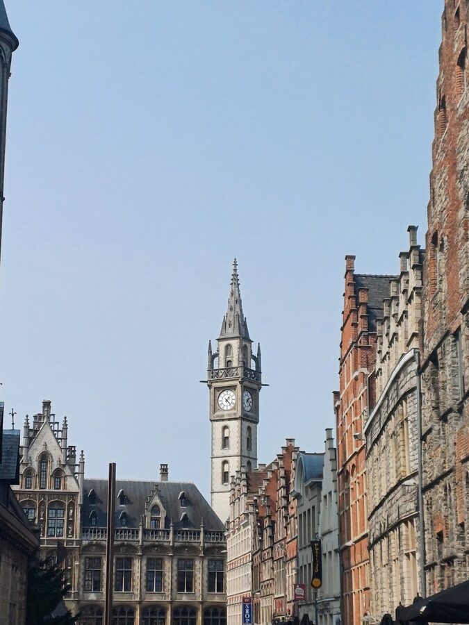 Ghent Belfry tower surrounded by medieval buildings