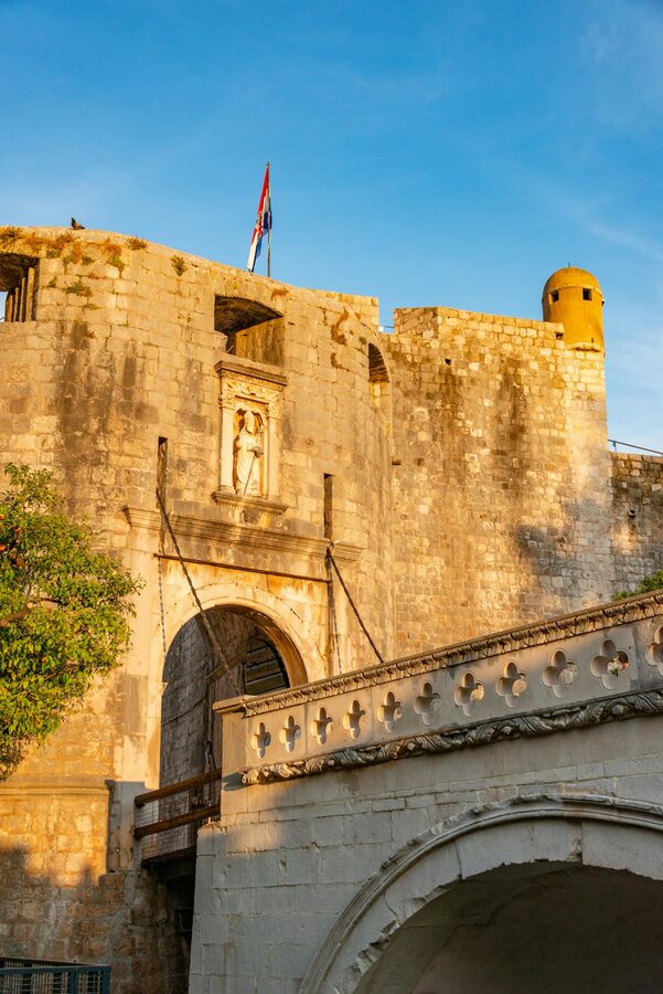 Dubrovnik castle fortification at sunset