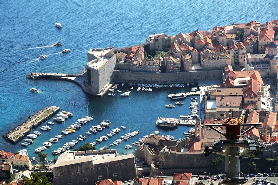 Aerial view of Dubrovnik Old Town and marina