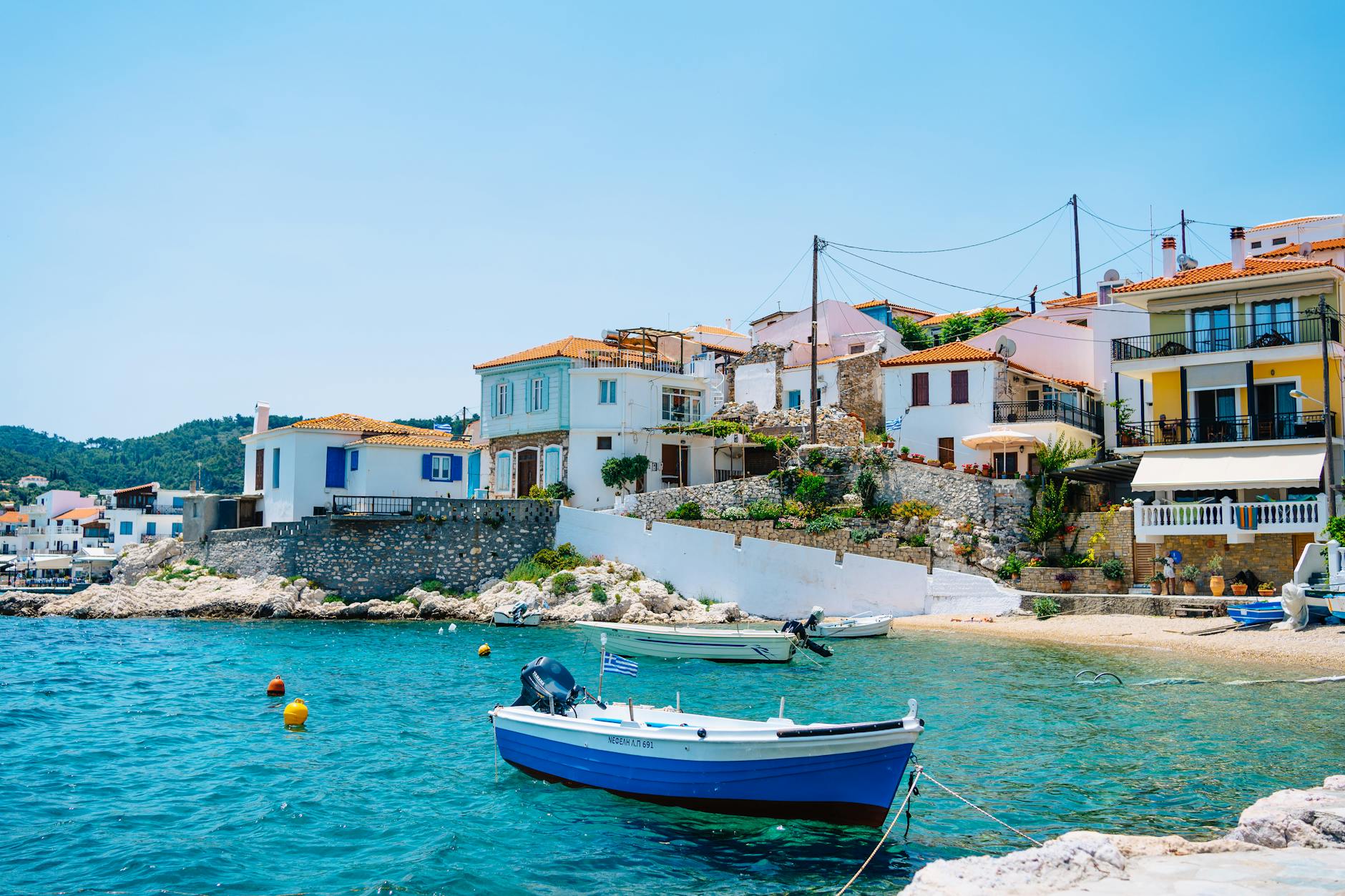 Colorful Greek coastal village with houses
