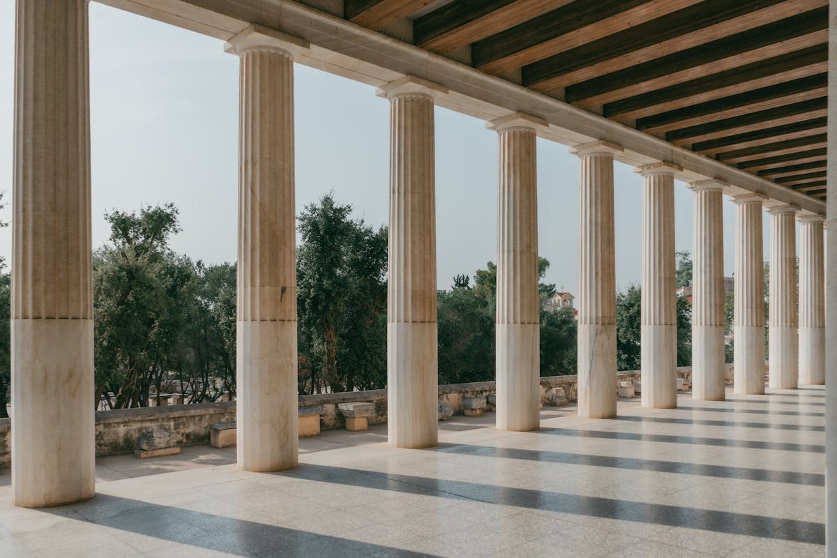 Ancient Greek columns and architectural details in Athens