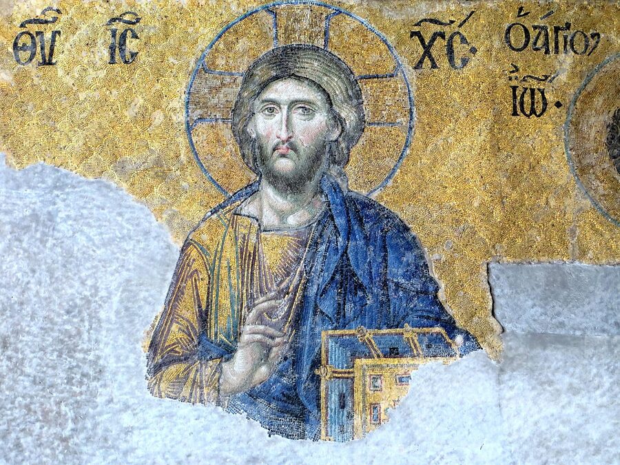 13th-century Christ Pantocrator mosaic in the Deisis panel at Hagia Sophia