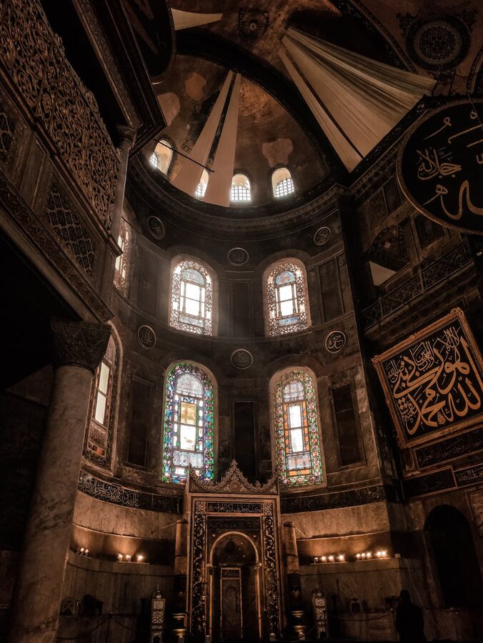 Ottoman-era stained glass windows inside Hagia Sophia