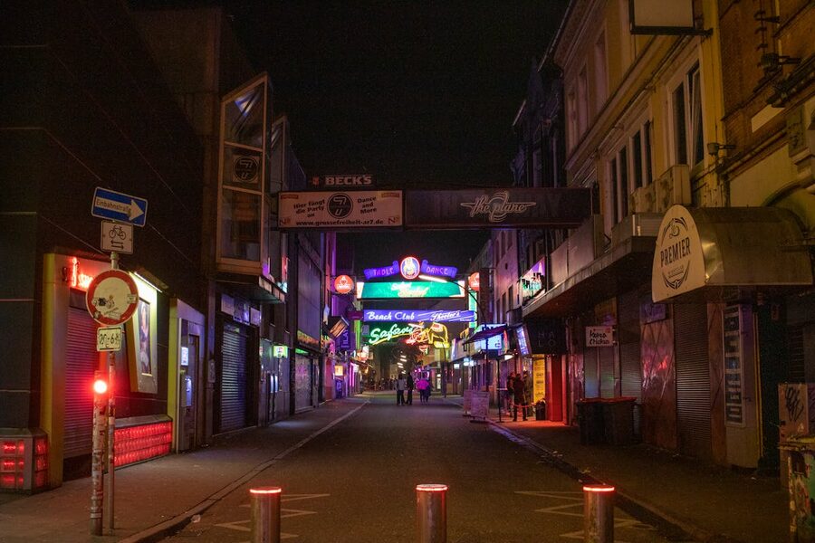 Colorful nightlife scene on the Reeperbahn in Hamburg