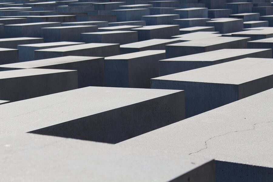 Abstract view of concrete memorial blocks creating geometric patterns