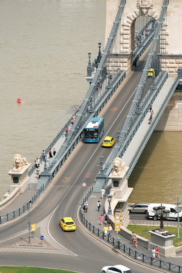 Traffic crossing Chain Bridge Budapest