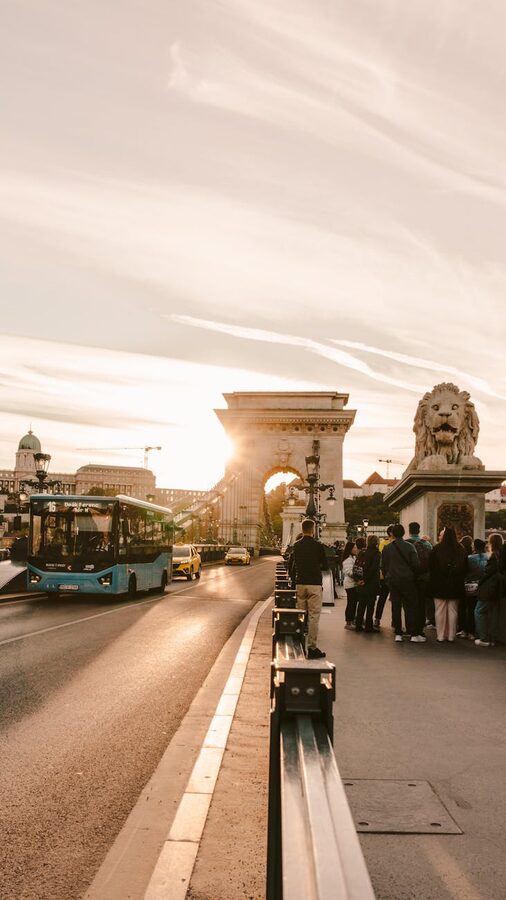 Sunset view Budapest Lion Bridge