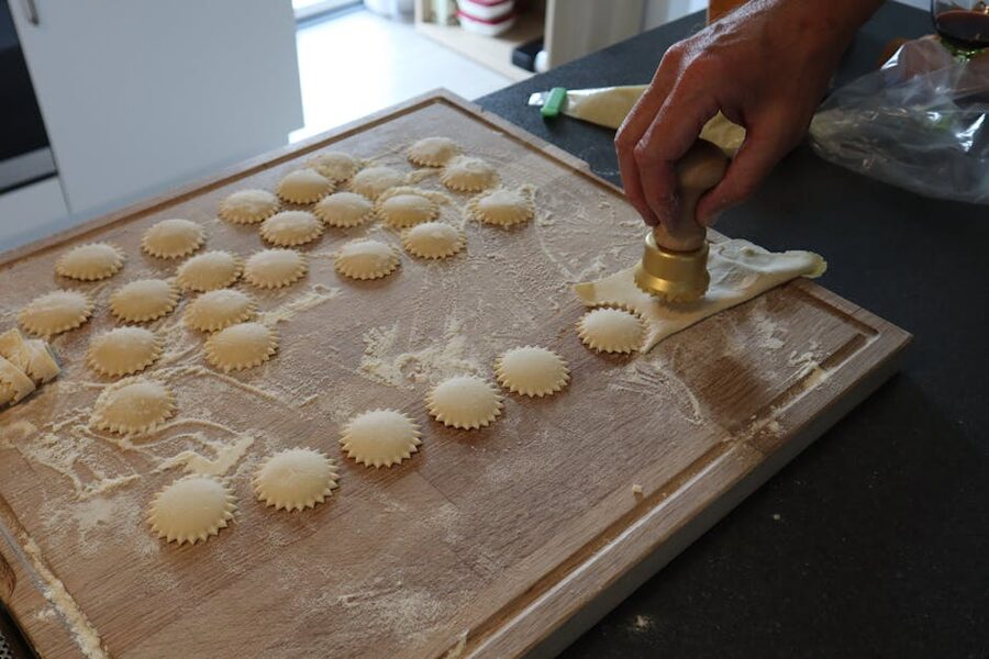 Homemade ravioli with pasta cutter