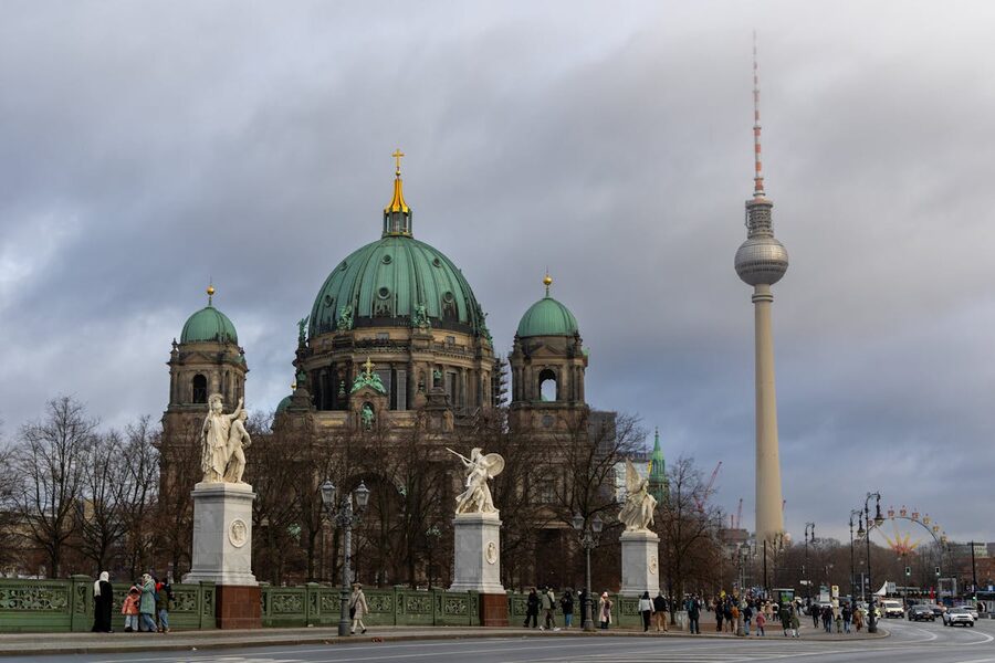 Berlin Cathedral with TV Tower in background on a clear day
