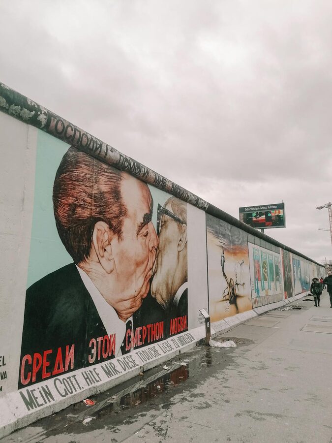 Street art murals on the Berlin Wall at East Side Gallery in Berlin