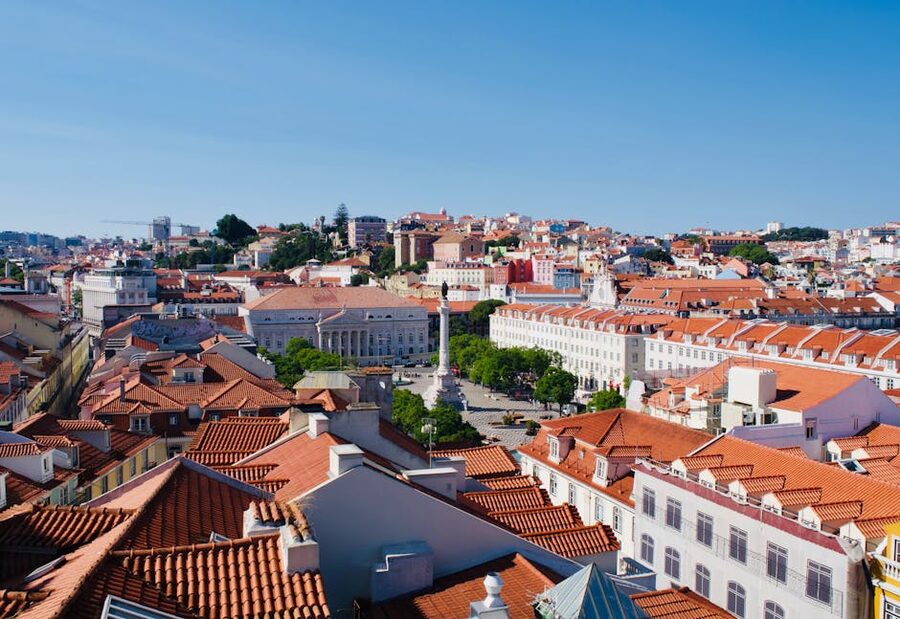 Lisbon historic cityscape aerial view