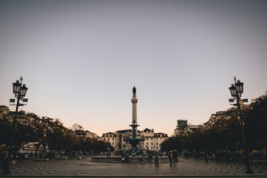 Rossio Square Lisbon at twilight