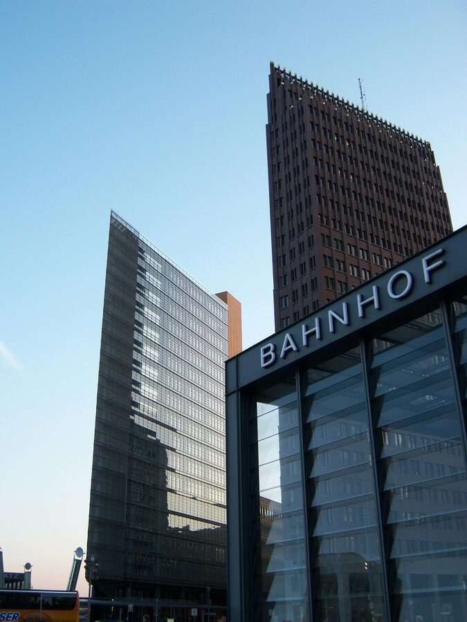 Modern skyscrapers and station at Potsdamer Platz in Berlin