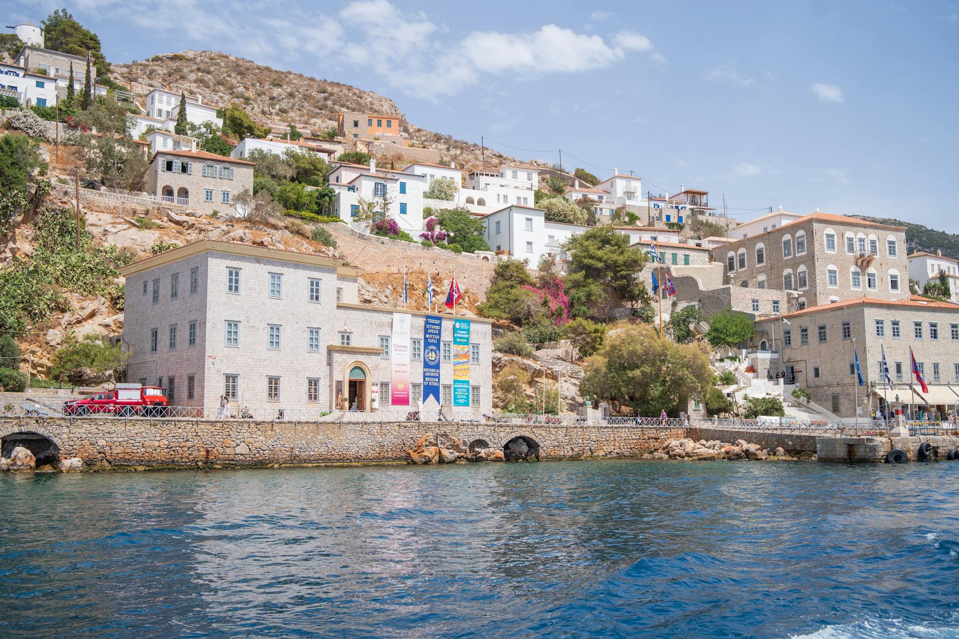 Hydra island hillside with traditional stone architecture
