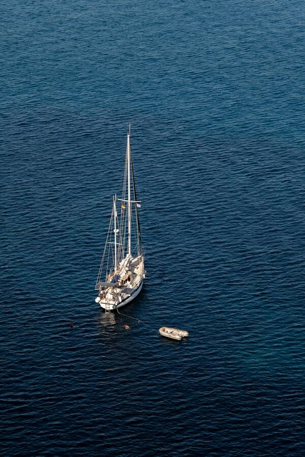 Sailboat on the Ionian sea in Greece